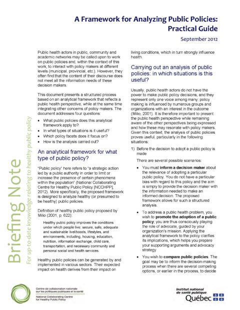 A Framework for Analyzing Public Policies – Practical Guide - National ...