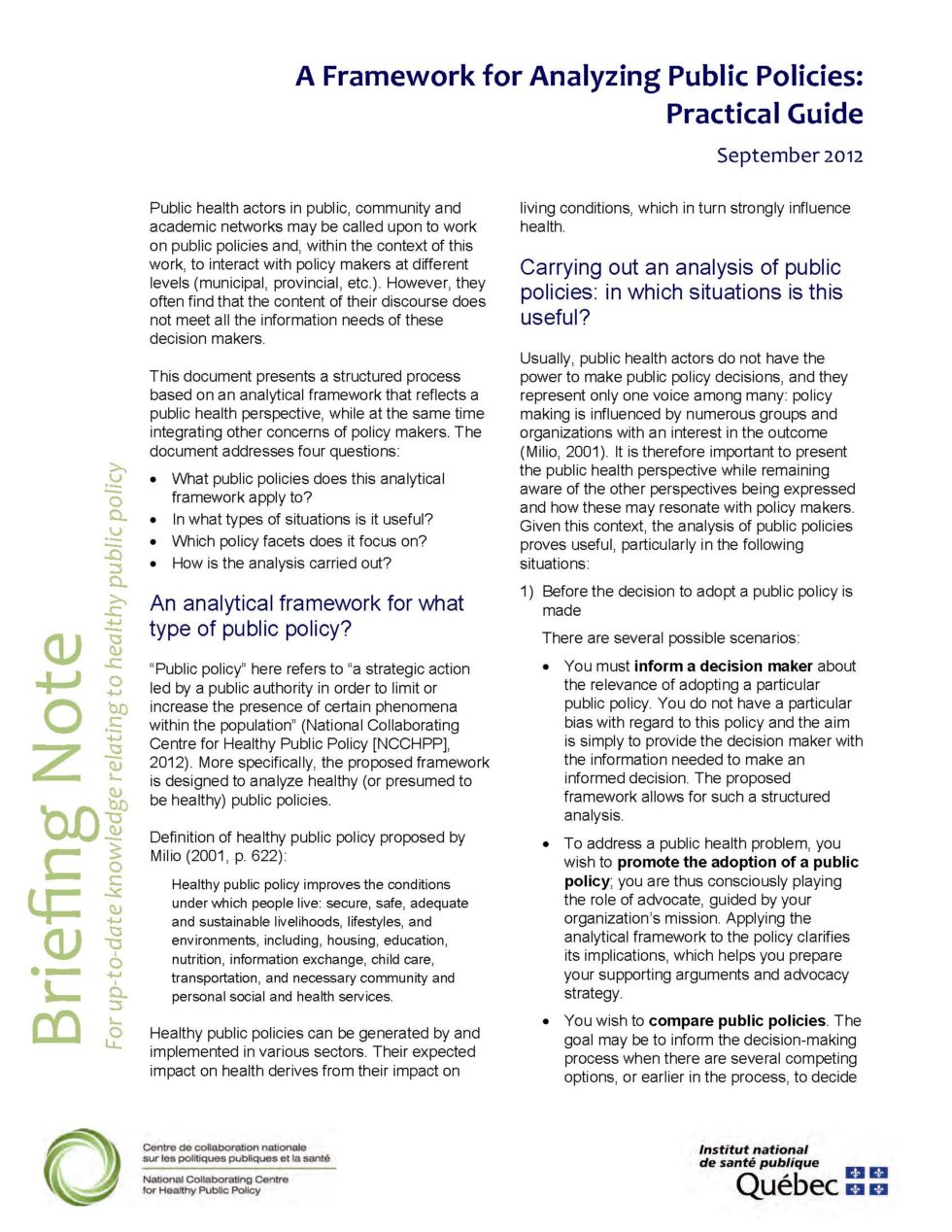 A Framework for Analyzing Public Policies – Practical Guide - National ...