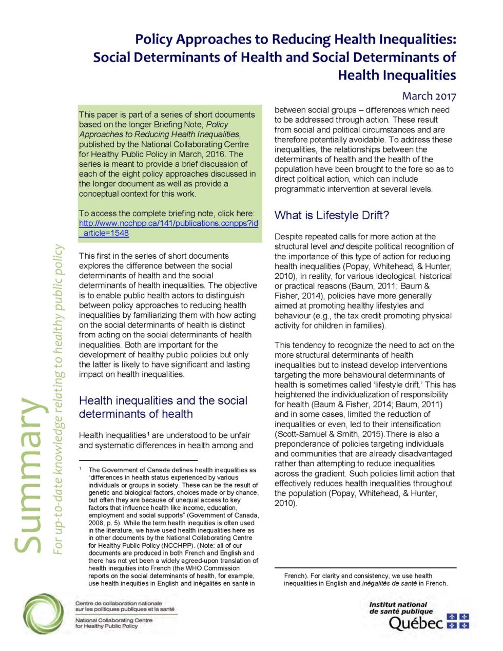 Policy Approaches to Reducing Health Inequalities: Social Determinants ...