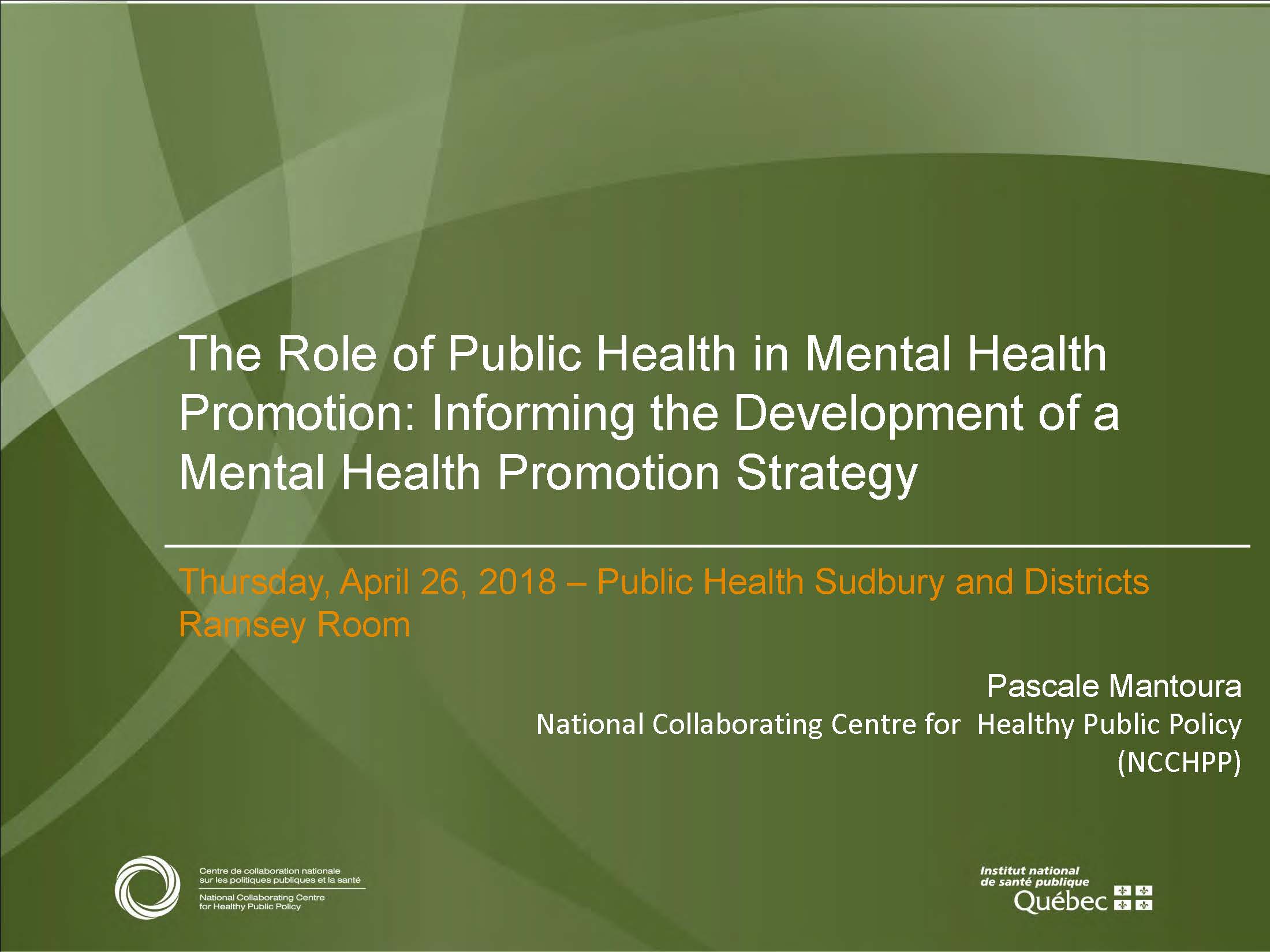 Presentation - The Role of Public Health in Mental Health Promotion ...